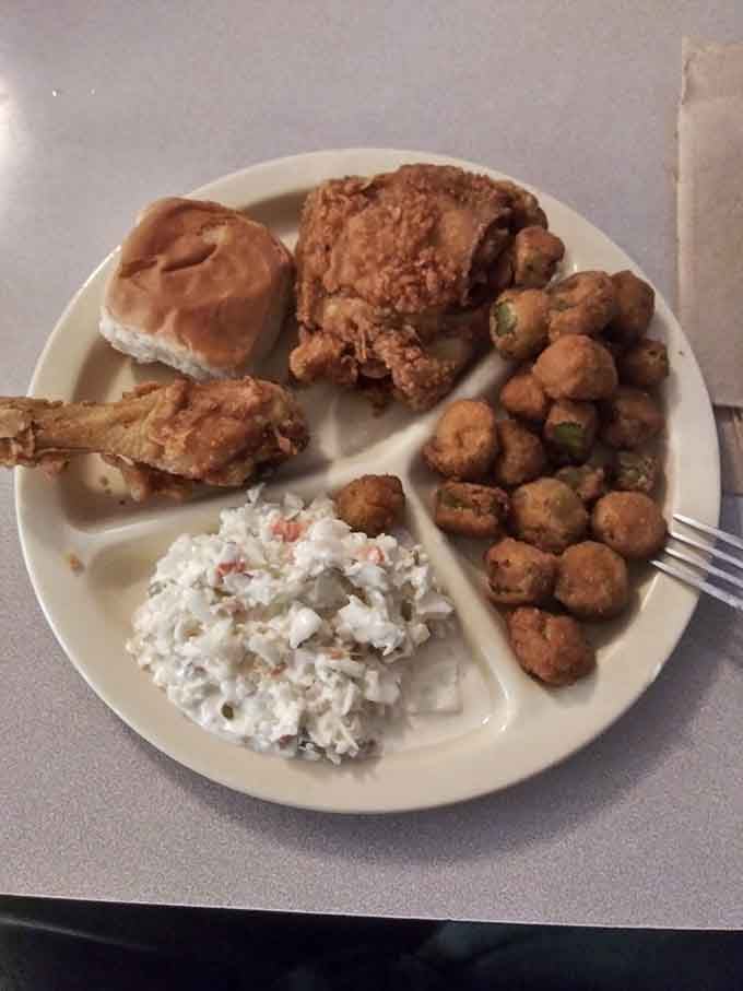 Fried chicken and shrimp with coleslaw, because Pete's believes in giving you options and plenty of them.