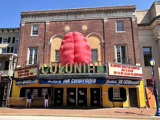 The Colonial Theatre wears its Blob fame proudly, giant inflatable monster and all, bless its campy heart.