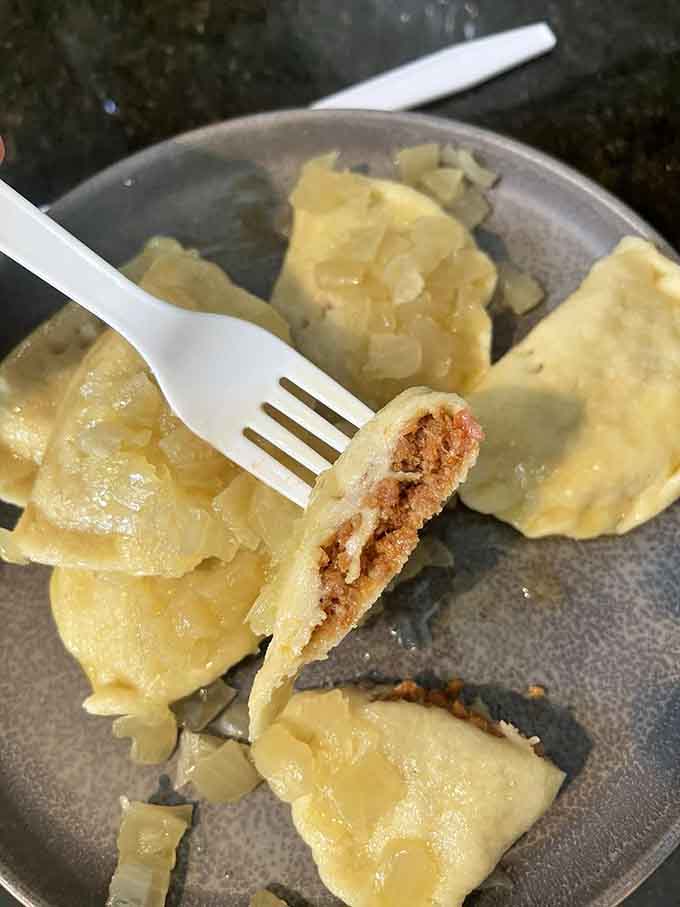 Perfectly pan-fried pierogies with those gorgeous golden spots hit different when you know they're made with genuine care.