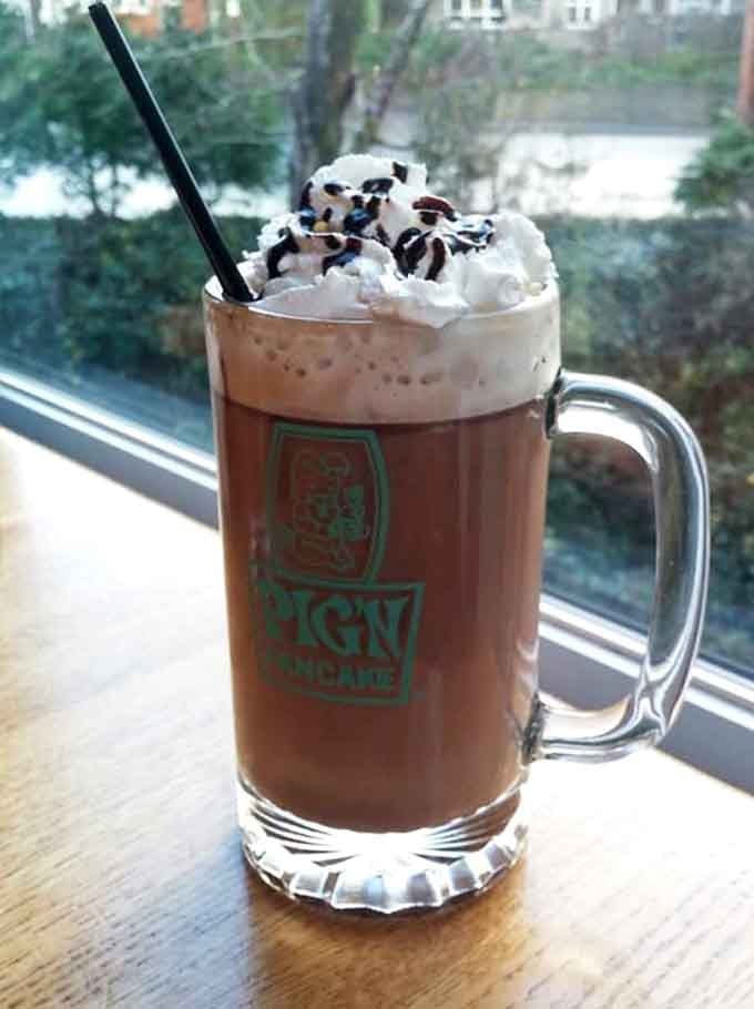 This peppermint mocha situation looks like dessert masquerading as a beverage, and we're absolutely here for that kind of deception.