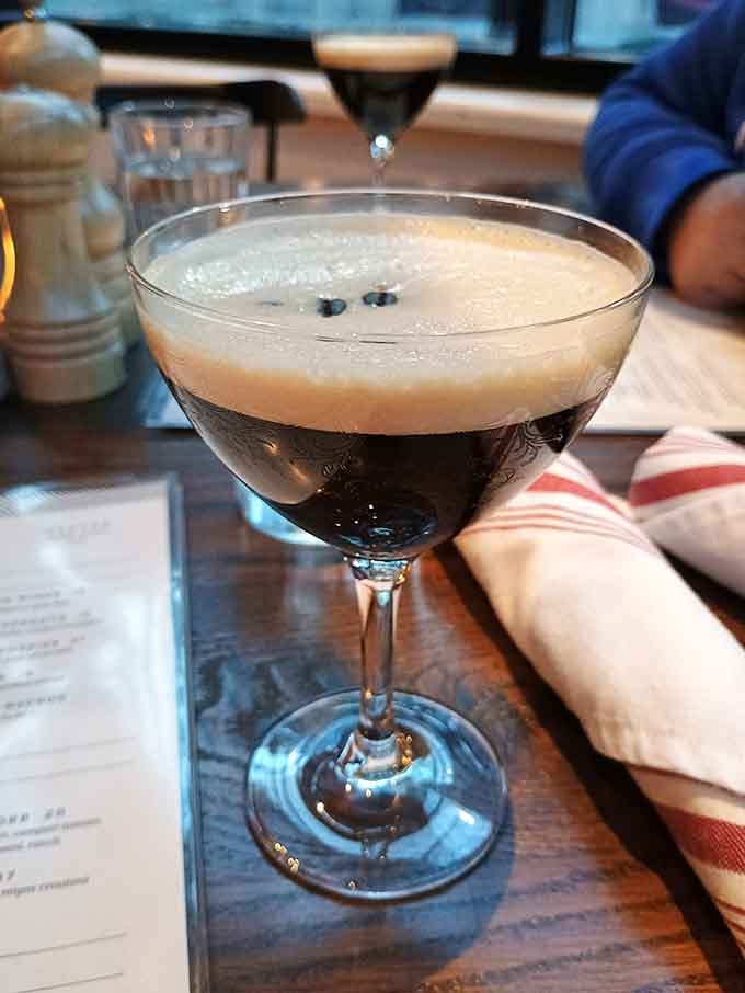An espresso martini provides the perfect caffeinated buzz to keep your dinner conversation flowing smoothly.
