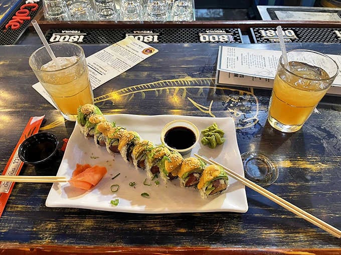 Sushi rolls at a tiki bar might seem odd until you taste them and realize genius knows no boundaries.