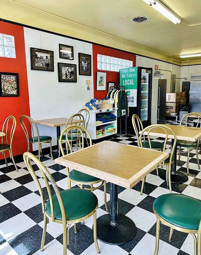 Red walls and comfortable seating invite you to actually slow down and enjoy your treat like a civilized human.