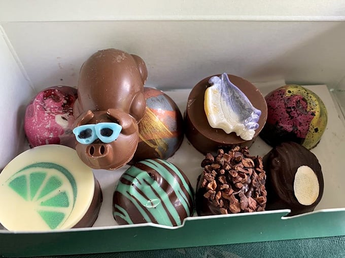 Artisan truffles decorated with whimsy, from tiny pigs to citrus slices, proving chocolate can be playful art.