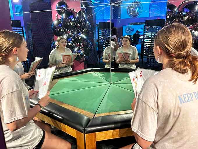 One person walks in, infinity walks out. Your reflection just got a serious promotion and multiplied exponentially.