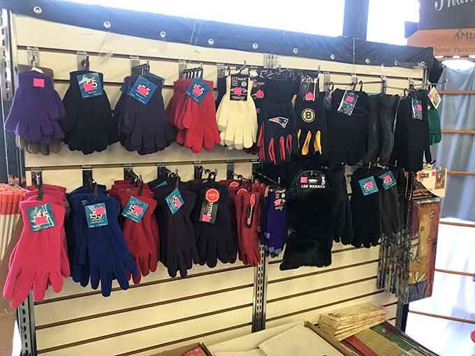 Winter gloves in every team color prove this place serves locals year-round, not just summer's fleeting tourists.