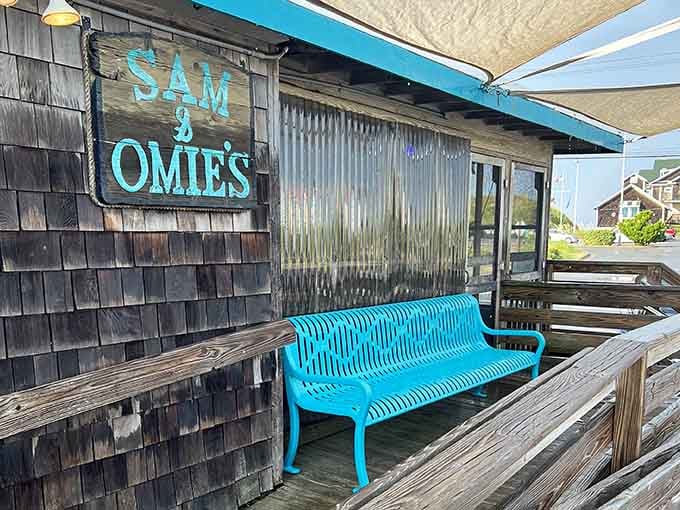 Those turquoise benches have supported more pre-breakfast anticipation than a kid on Christmas Eve morning.