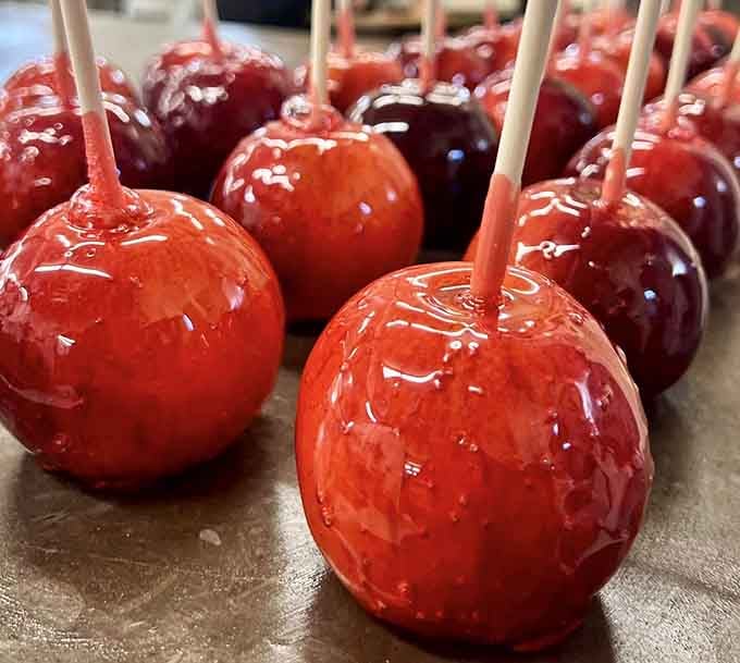 Candy apples so shiny they could double as Christmas ornaments, if you didn't eat them first, which you will.