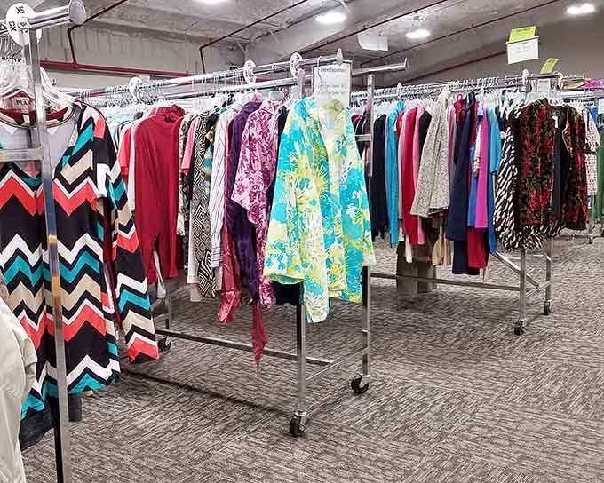 Color-coordinated clothing racks that would make Marie Kondo proud &ndash; this is thrift shopping done right, folks.