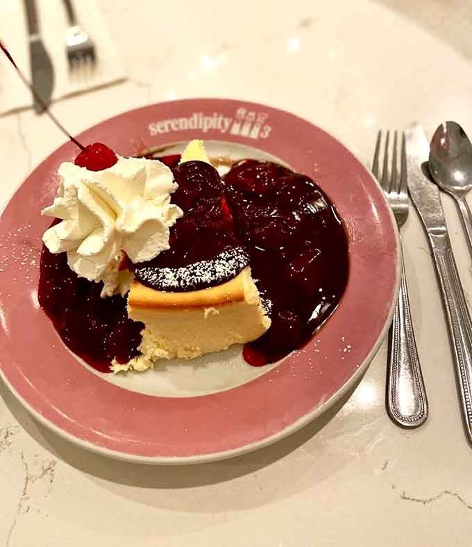 Creamy cheesecake drowning in berry compote and whipped cream makes you understand why New York does dessert like nowhere else.