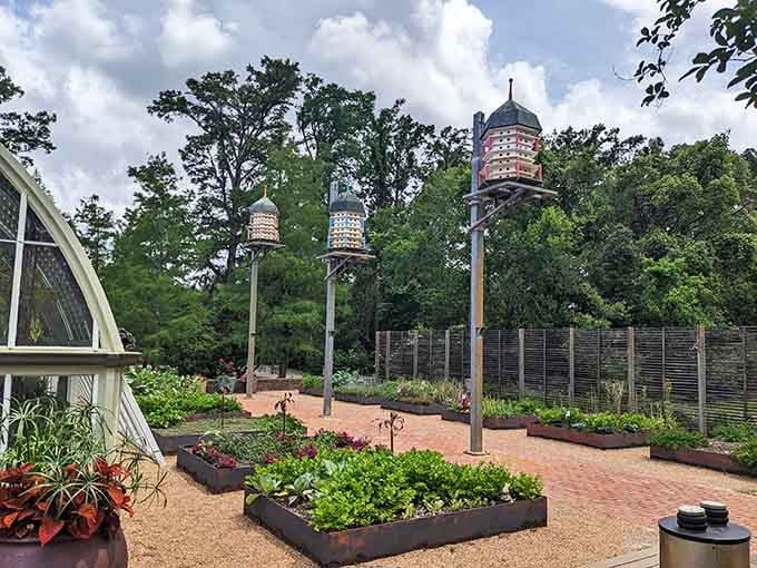 Even the birdhouses here are architectural statements—because apparently the local avian population has excellent taste in real estate too.