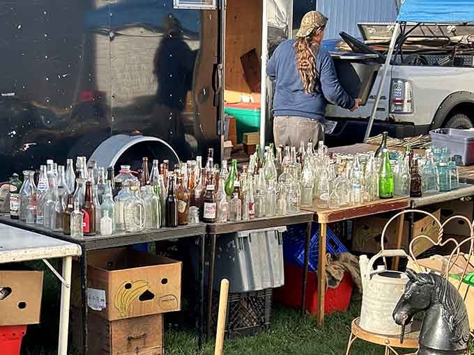 Vintage bottles standing at attention like glass soldiers guarding memories of Wisconsin's beverage history past.