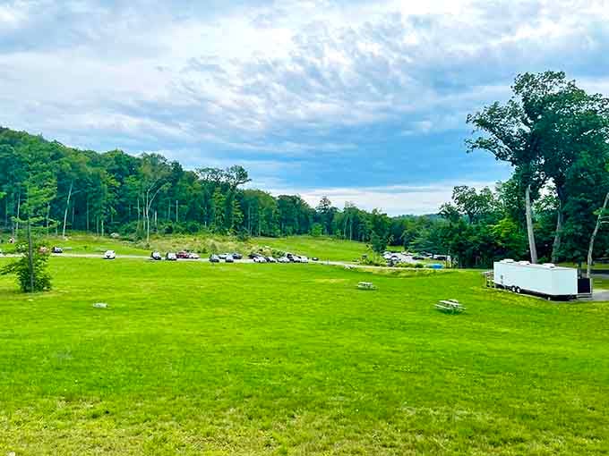 Wide open picnic grounds offer space for family gatherings with that legendary ridgeline as backdrop.
