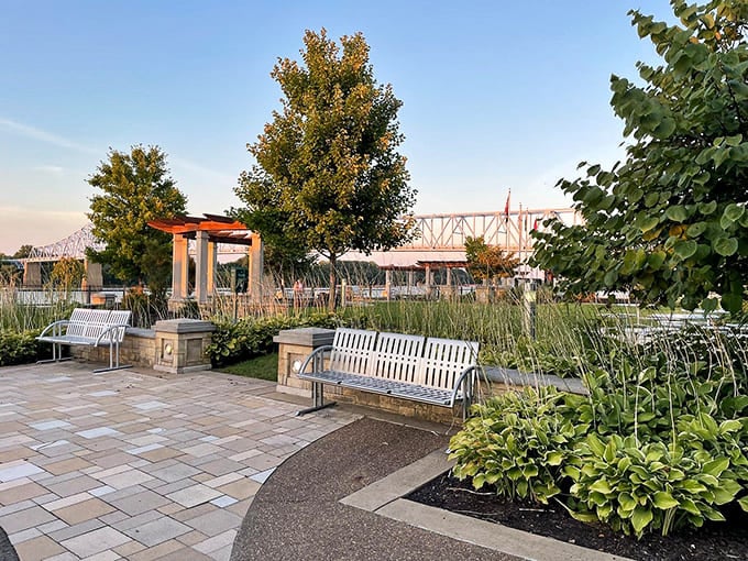 Benches positioned perfectly for watching kids play while you contemplate how they have so much energy left.
