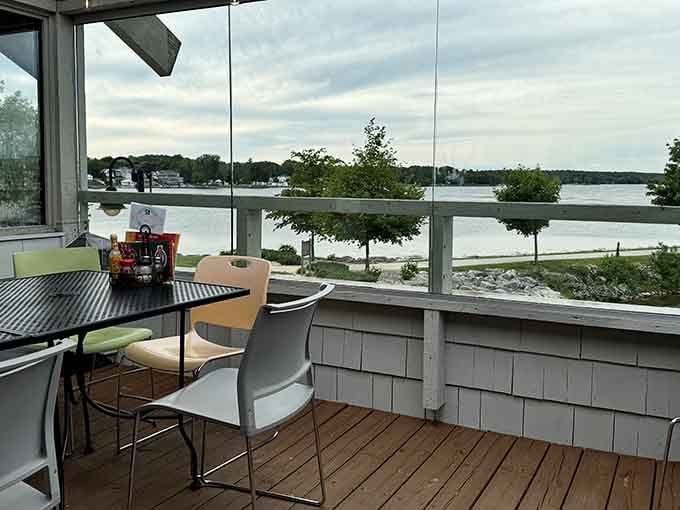 This view comes standard with every meal, no upgrade required, just pure Wisconsin waterfront magic at your table.