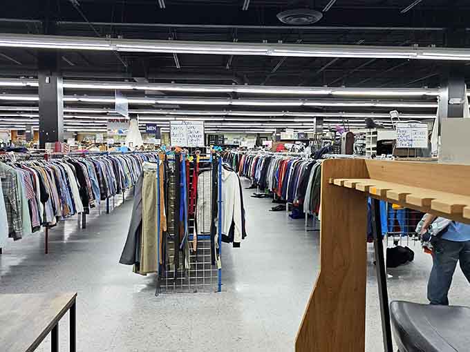 The view that greets you inside, endless aisles of possibility stretching out like a bargain hunter's promised land awaits.