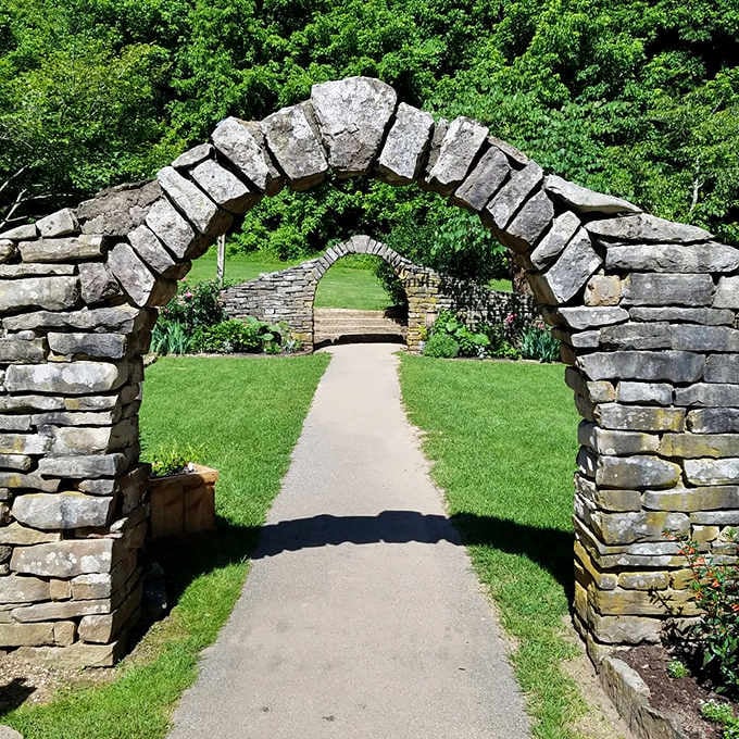 Stone archways frame the village paths like something straight out of a European countryside postcard.