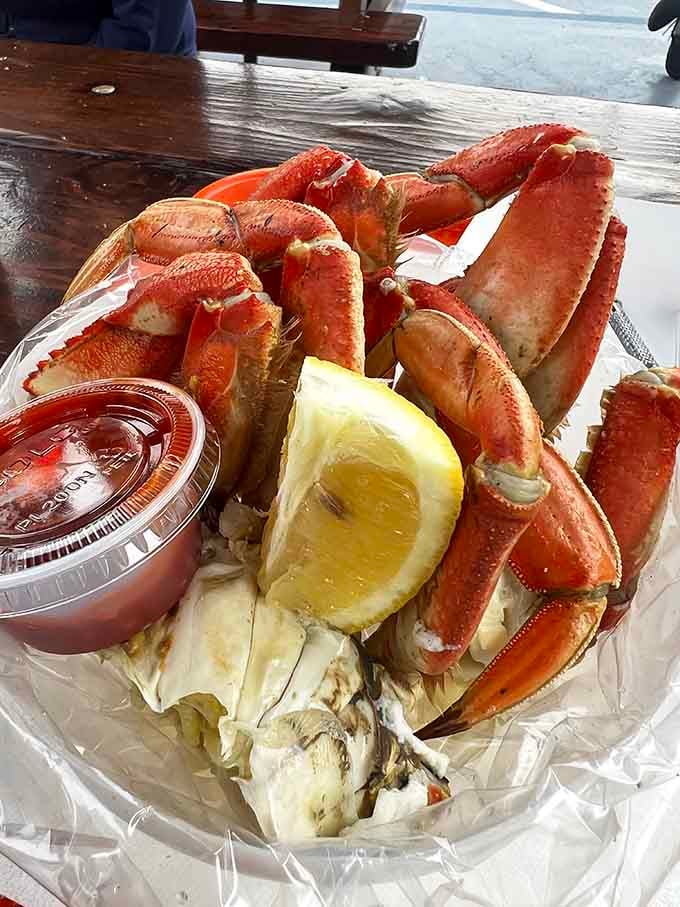 Fresh Dungeness crab legs with cocktail sauce require nothing but enthusiasm and possibly extra napkins.