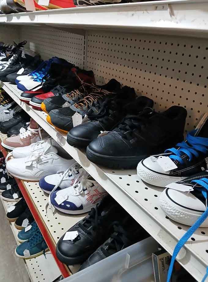 Footwear for every occasion, from work boots to sneakers, organized better than most people's life plans.