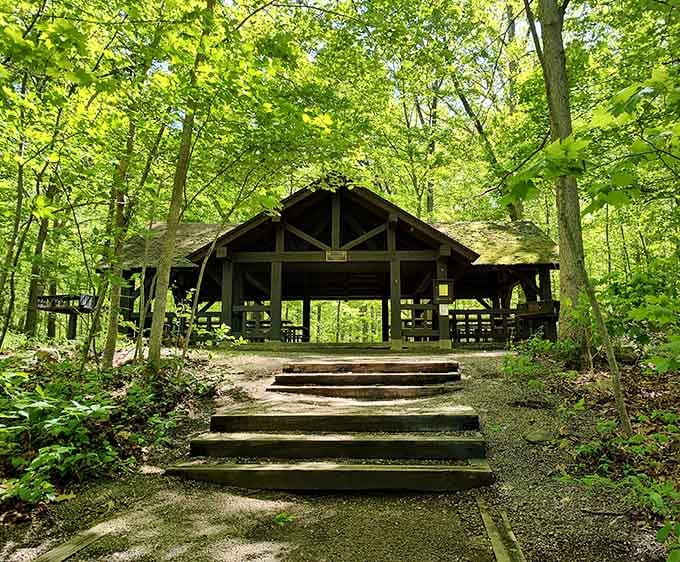 The rustic pavilion built by the CCC stands ready to host your family reunion without judging your potato salad.