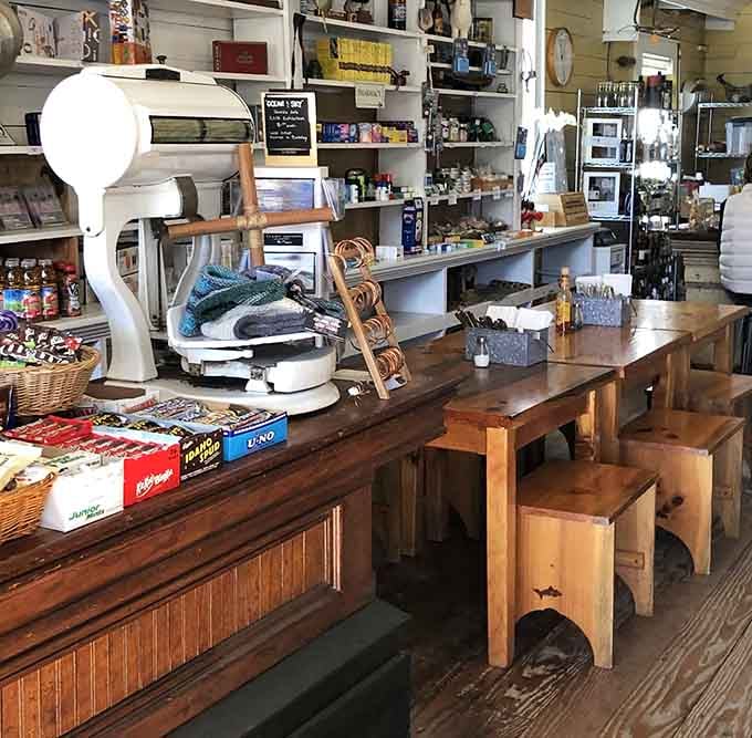 The vintage scale and eclectic shelves create an atmosphere that Instagram wishes it could authentically replicate with filters.