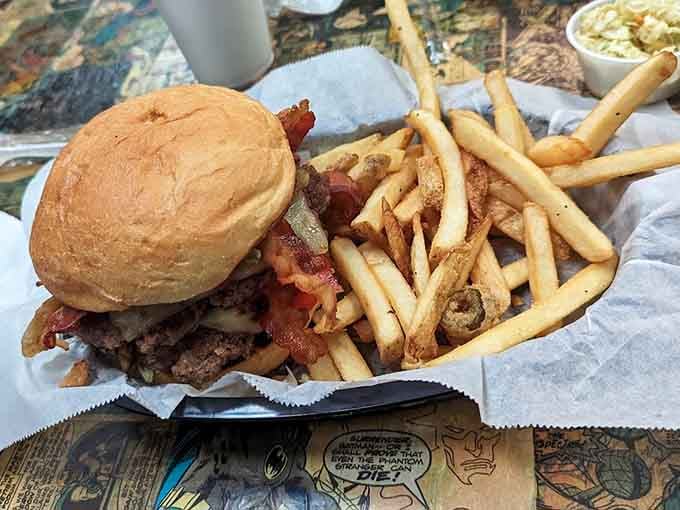 When your burger needs backup, it brings along enough fries to feed the entire Justice League roster.