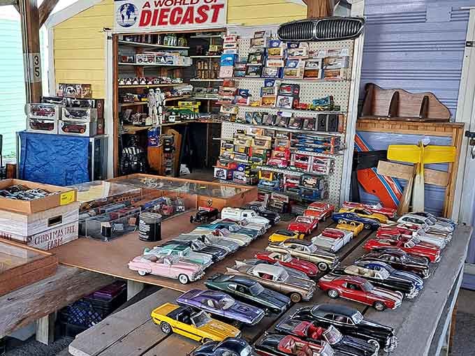 Collectors of miniature cars treat this place like the Louvre, except everything comes home with you.