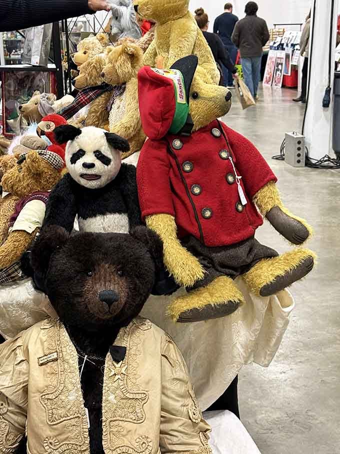 These vintage teddy bears in their formal attire look fancier than most people at holiday parties these days.