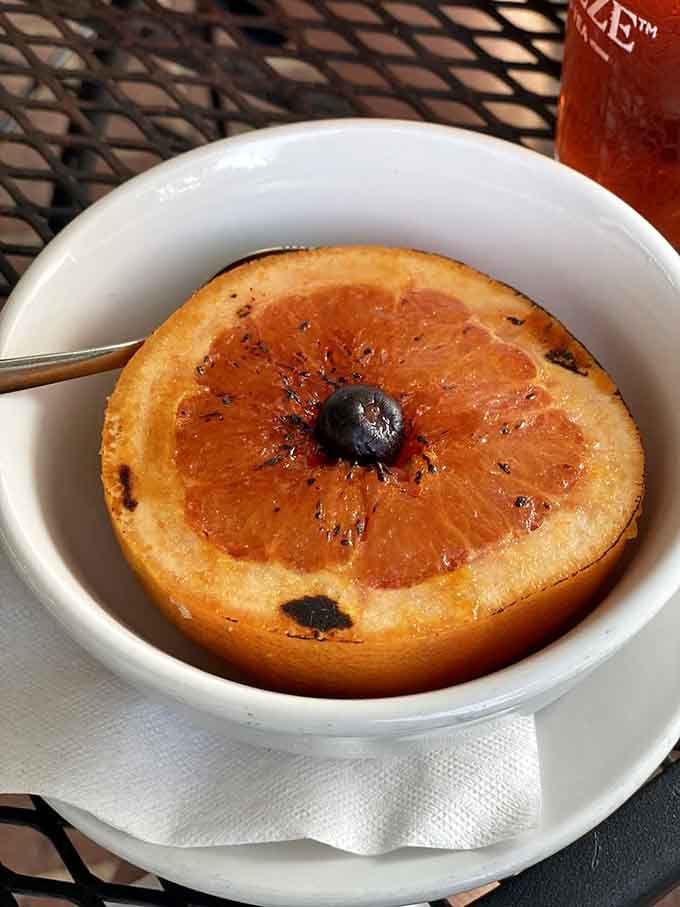 Caramelized grapefruit brulee transforms citrus from diet food into something you'd actually order for dessert at breakfast.