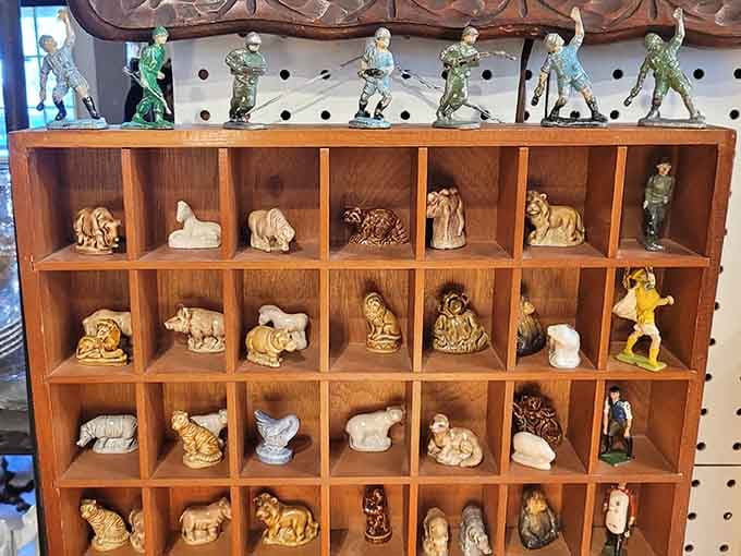 Tiny figurines lined up like the world's most adorable army of nostalgia soldiers.