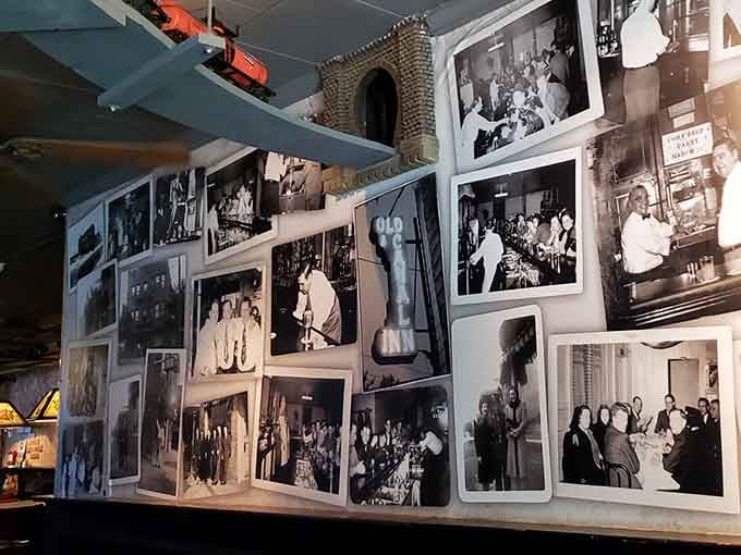 Vintage photographs line the walls, turning dinner into a visual journey through the neighborhood's colorful past.