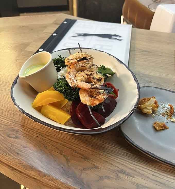 This shrimp bowl looks almost too pretty to eat, but you'll get over that real quick.