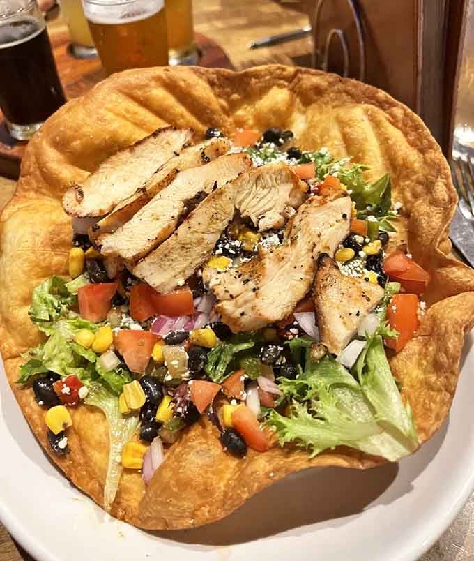 Southwest chicken salad served in an edible bowl because regular bowls are apparently too mainstream now.