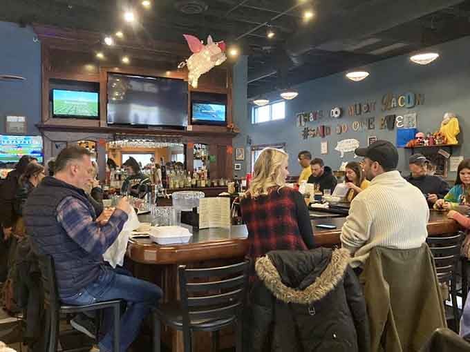 A full house of happy diners proves that word travels fast when breakfast is done this right.
