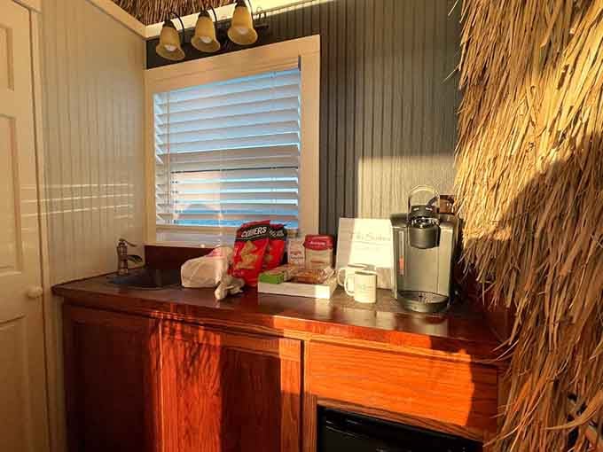 Morning coffee tastes better when your kitchenette overlooks water that looks Photoshopped but isn't, we promise.