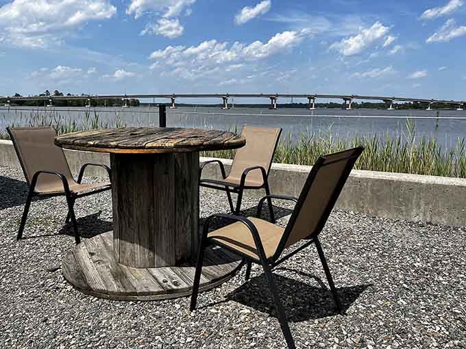 Repurposed cable spool tables with million-dollar water views: Virginia's version of fine dining.