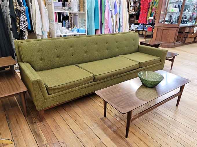 That avocado-green mid-century sofa is peak 1960s cool and probably more comfortable than your current couch.