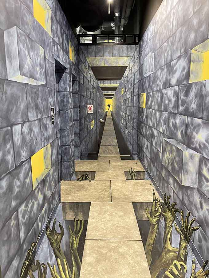 This hallway proves that sometimes the scariest part isn't the destination &ndash; it's the journey across crumbling stones.