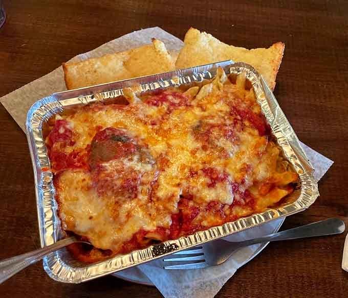 The baked mostaccioli offers a delicious detour from pizza when you're feeling adventurous but still want comfort food.