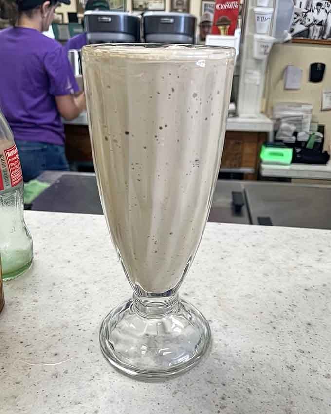 That espresso chocolate shake is thick enough to stand a spoon in and strong enough to wake the dead.