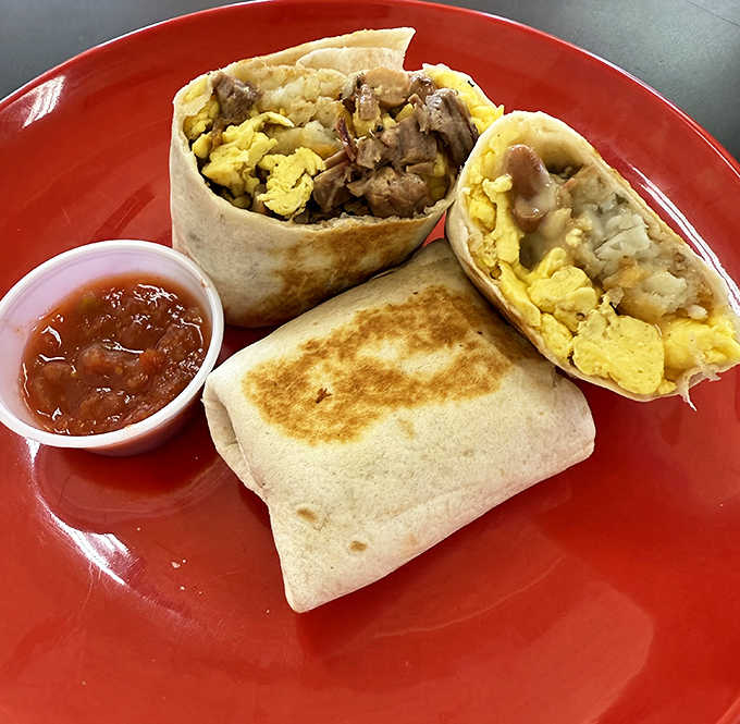 Morning fuel wrapped tight and griddled golden, proving breakfast burritos are the perfect road trip companion every single time.