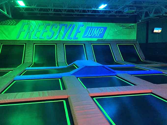 Angled trampolines create the perfect launch pad for defying gravity and common sense in equal measure.