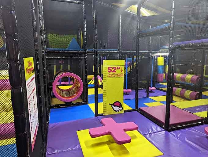 This playground section looks like a geometry teacher's fever dream, but infinitely more entertaining and bouncy.