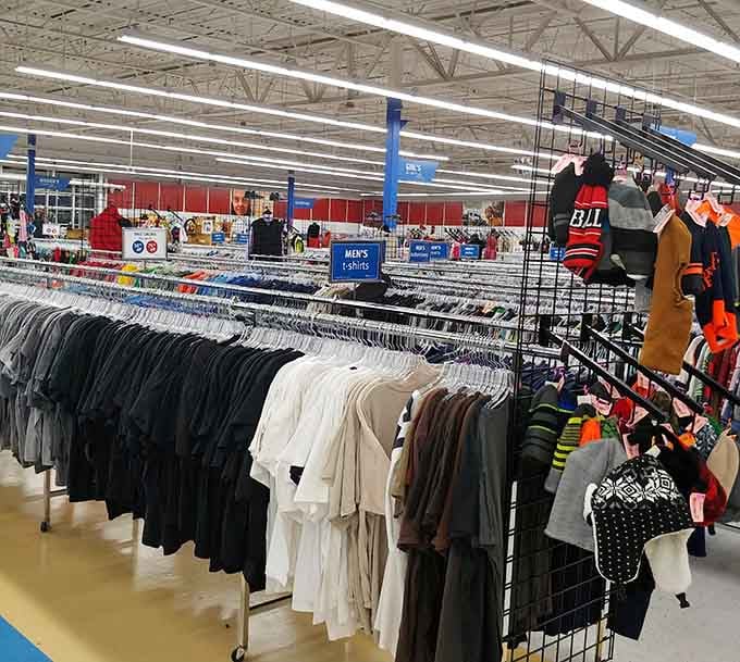 T-shirts in every color imaginable, proving that fashion's second chances often look better than the first.