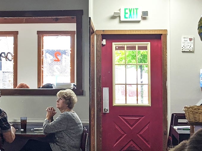 The red door beckons you back outside, though leaving after that meal might require serious willpower and effort.
