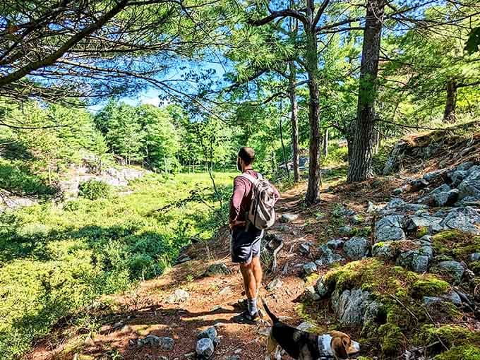 Trail buddies make every hike better, especially when they're as enthusiastic about sniffing things as this happy explorer.