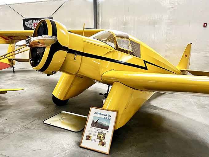 The 1937 Aeronca LC in cheerful yellow, ready to brighten any aviation enthusiast's day.