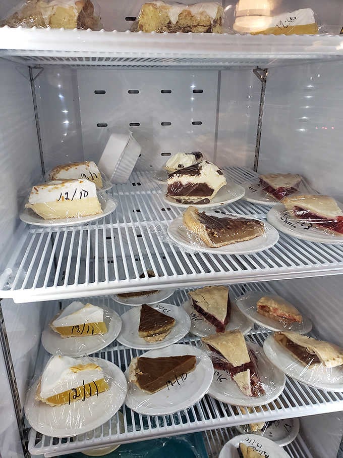 The pie case of dreams, where choosing just one flavor becomes your most difficult decision today.