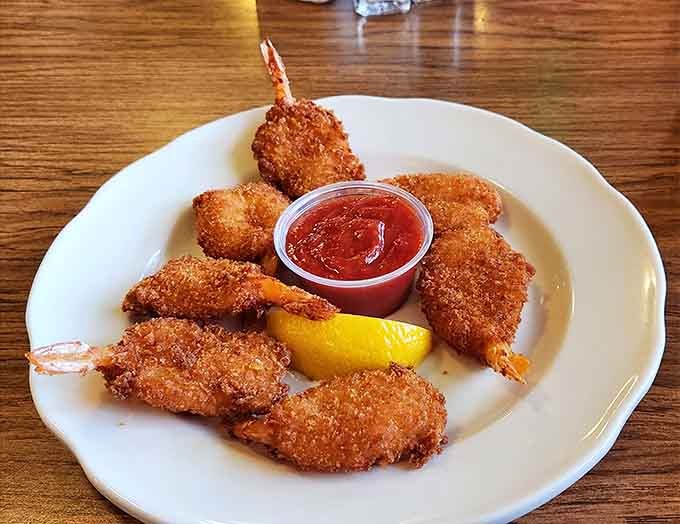 Breaded shrimp with cocktail sauce for those brave souls who venture beyond the legendary fried chicken menu.
