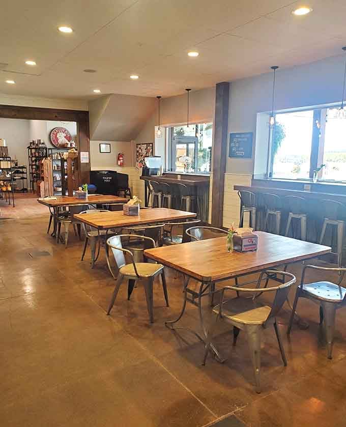 The dining area invites you to sit, stay, and maybe order just one more slice.